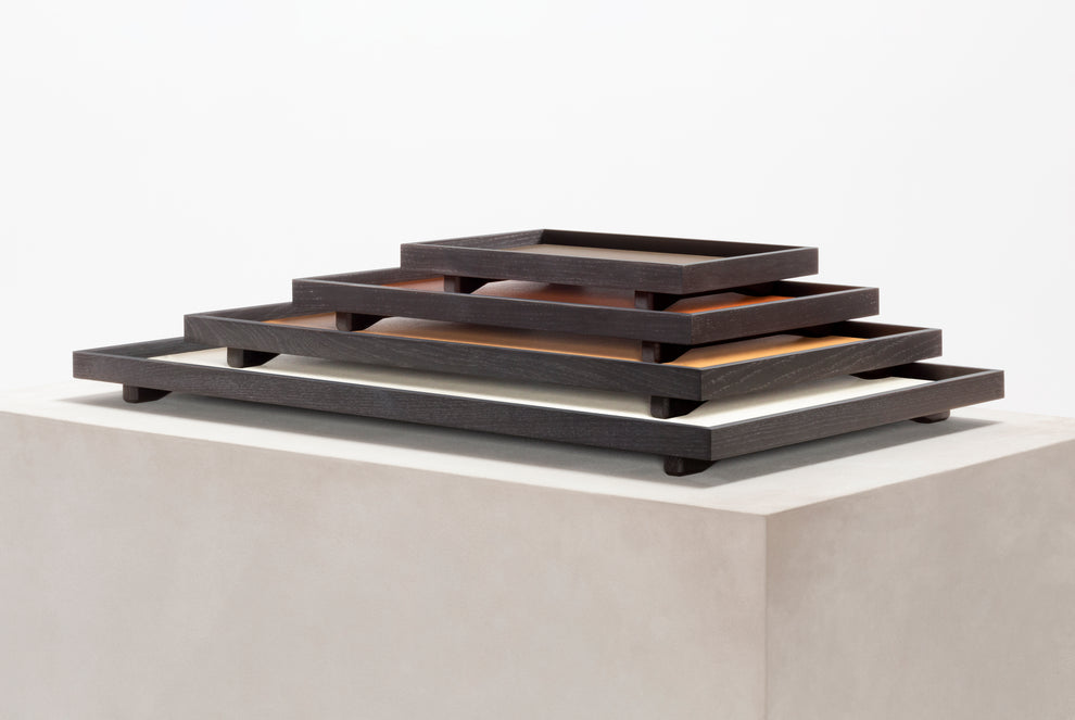 Giobagnara Jeremy Wood Tray with Fine Leather Inserts, Rectangular M ...