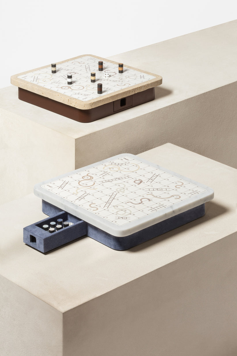 Giobagnara Delos Marble Leather-Covered Snakes & Ladders Game Set ...